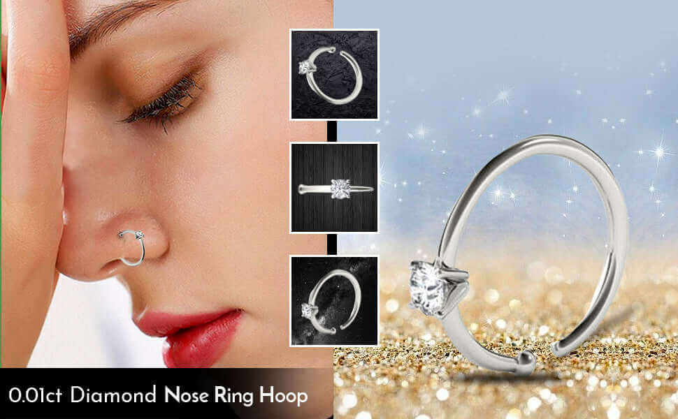 Best Diamond Nose Hoop Ring 14K Gold 20G Free Shipping